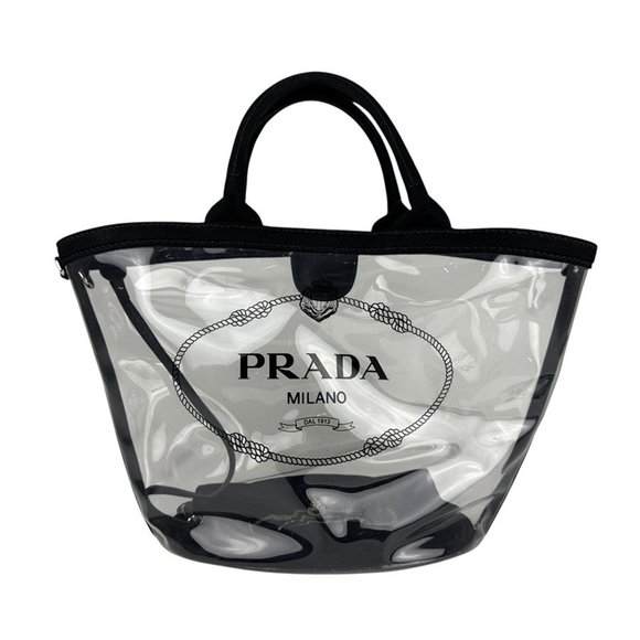 Prada | Bags | Prada Handbag Plex Fabric Canvas Black X Clear Womens ...